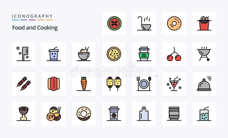 25 Food Line Filled Style Icon Pack Stock Vector - Illustration of food ...