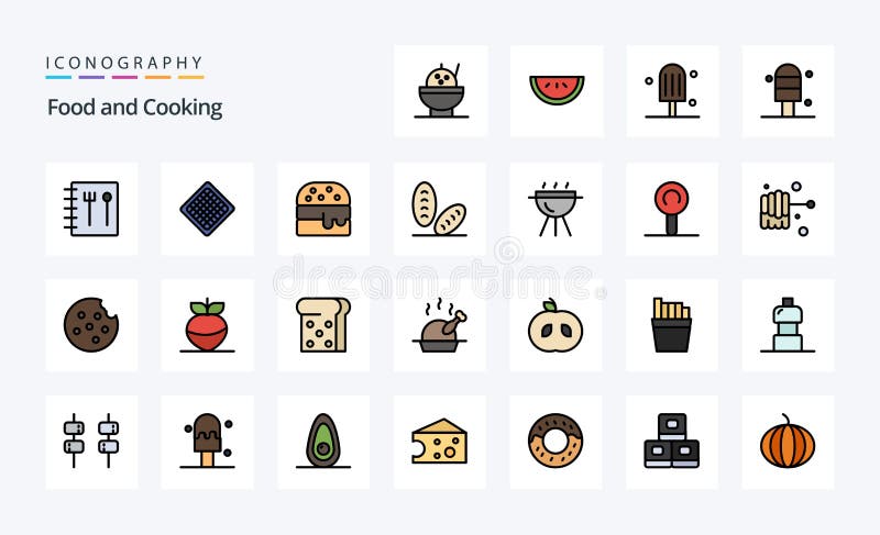 25 Food Line Filled Style Icon Pack. Vector Iconography Illustration ...
