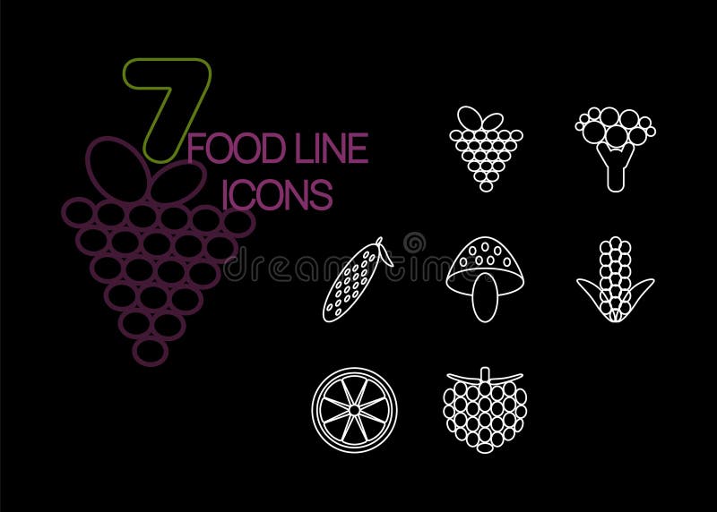 FOOD LINE ICONS SET WHITE on BLACK Stock Vector - Illustration of ...