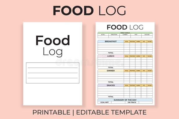 Food Log and Macro Tracker Editable and Printable Template Stock ...
