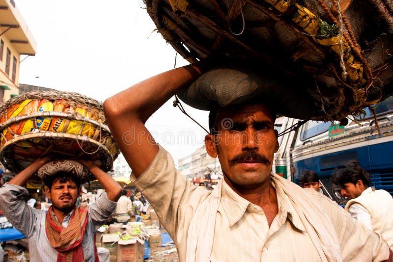 Food Market Workers Suffer Huge Baskets Editorial Photography - Image ...