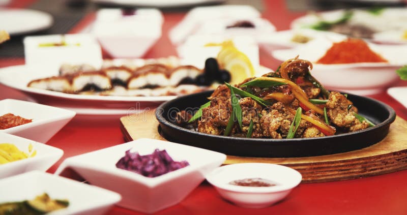 Food Meat Table Photo Restaurant Stock Image - Image of roast, potatoes ...