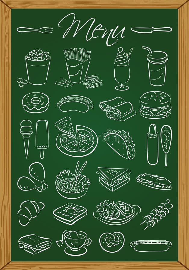 Food Menu on the Chalkboard Stock Vector - Illustration of menu ...