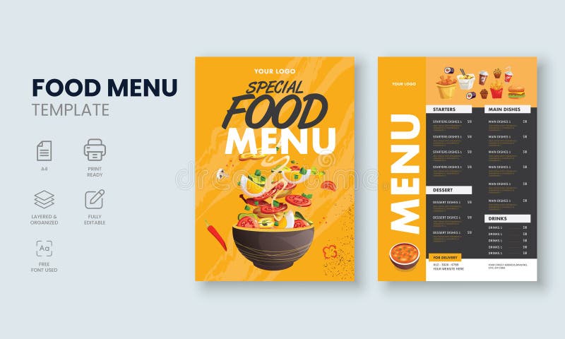 Food Menu Poster Design Template Stock Vector - Illustration of ...