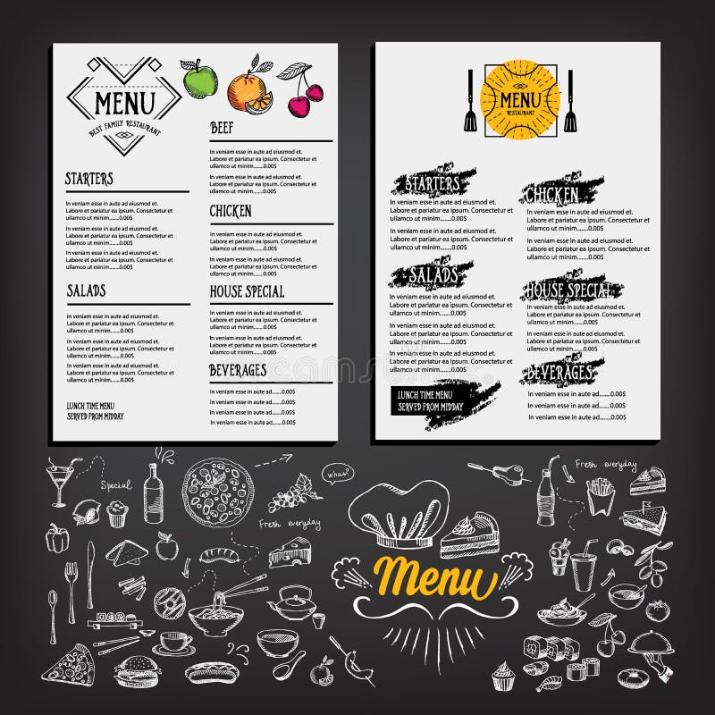 Food Menu, Restaurant Template Design. Flyer Cafe. Brochure Vint Stock ...