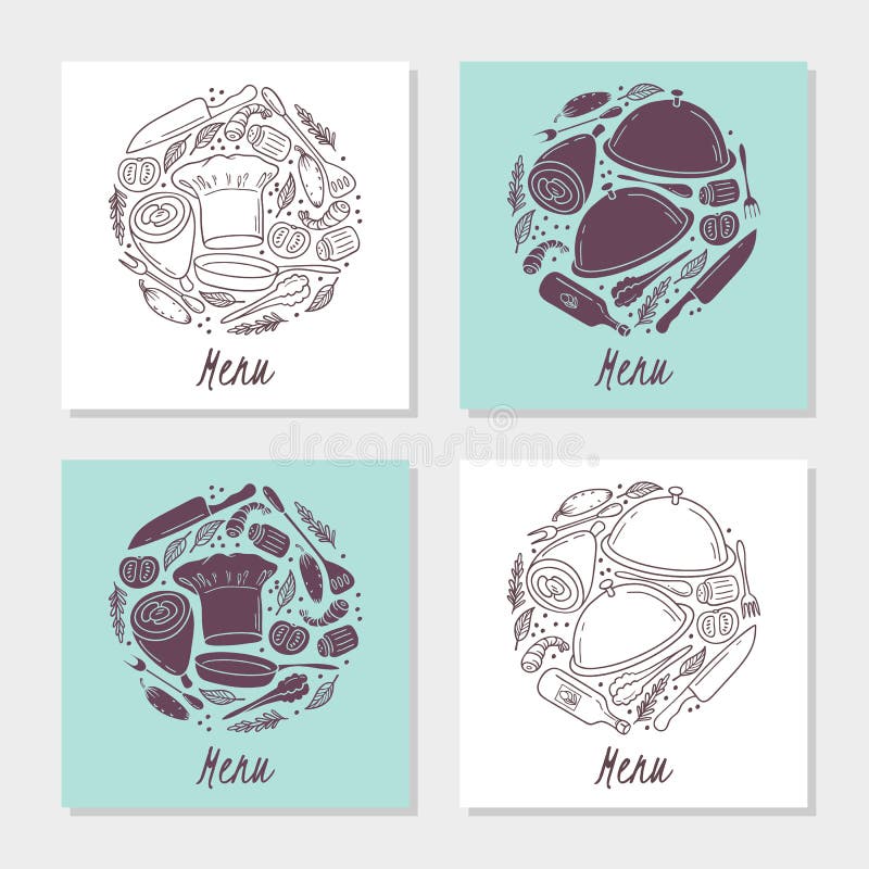 Food Menu Set with Doodle Patterns. Hand Drawn Stock Vector ...
