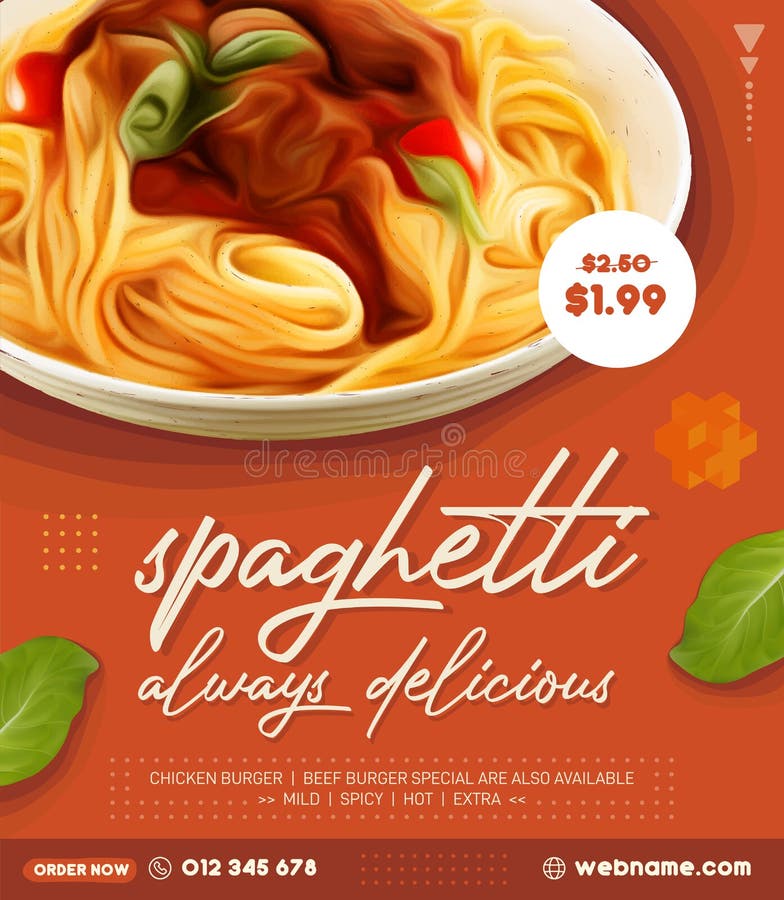 Food Menu Spaghetti Post Template Design Stock Illustration ...