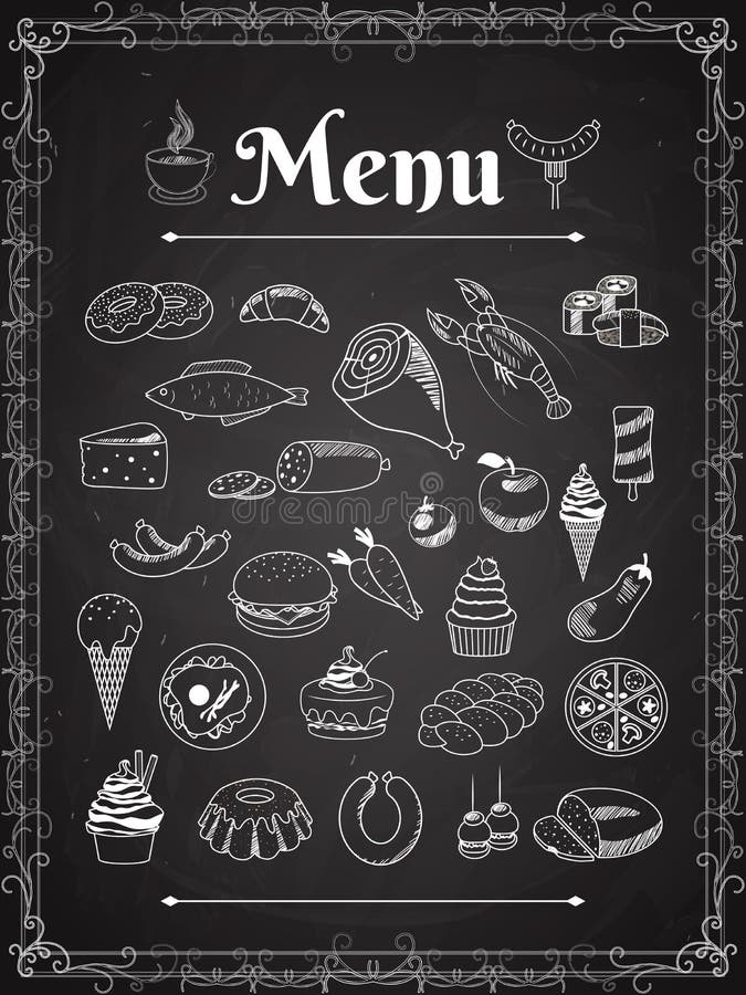 Menu Chalk board stock vector. Illustration of delicious - 40200701