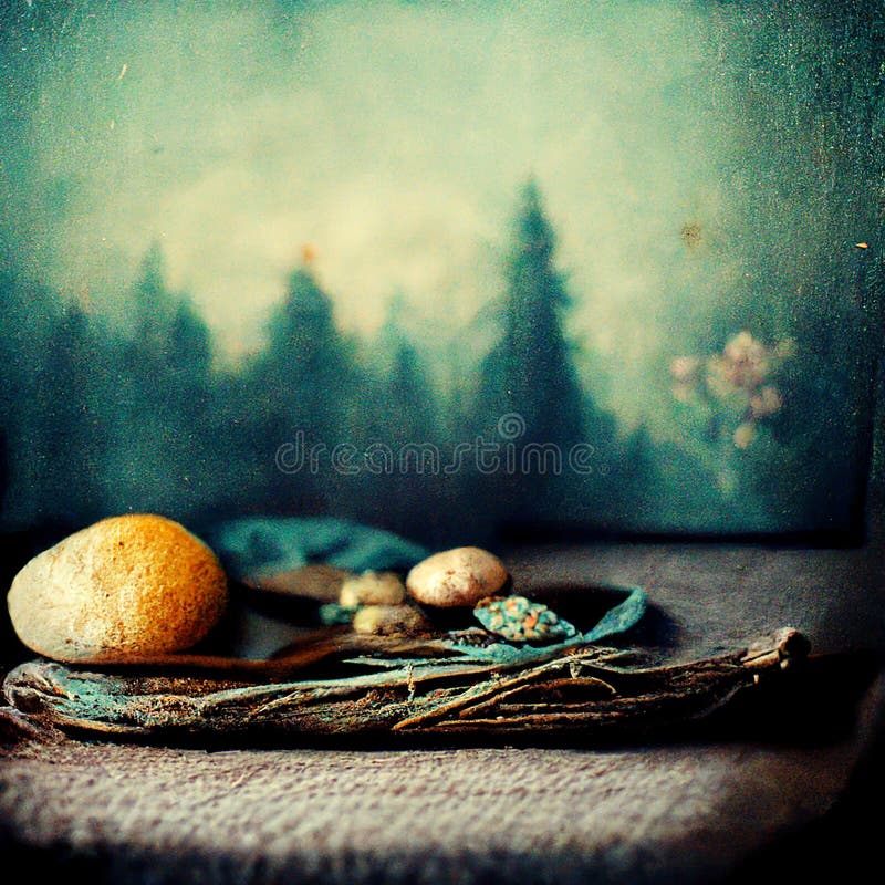 Food and Nature in a Plate in Middle of the Forest Stock Illustration ...