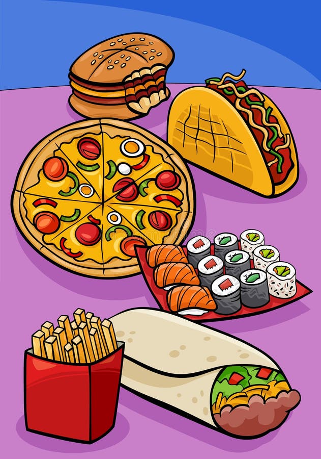 Food Objects and Dishes Group Cartoon Illustration Stock Vector ...