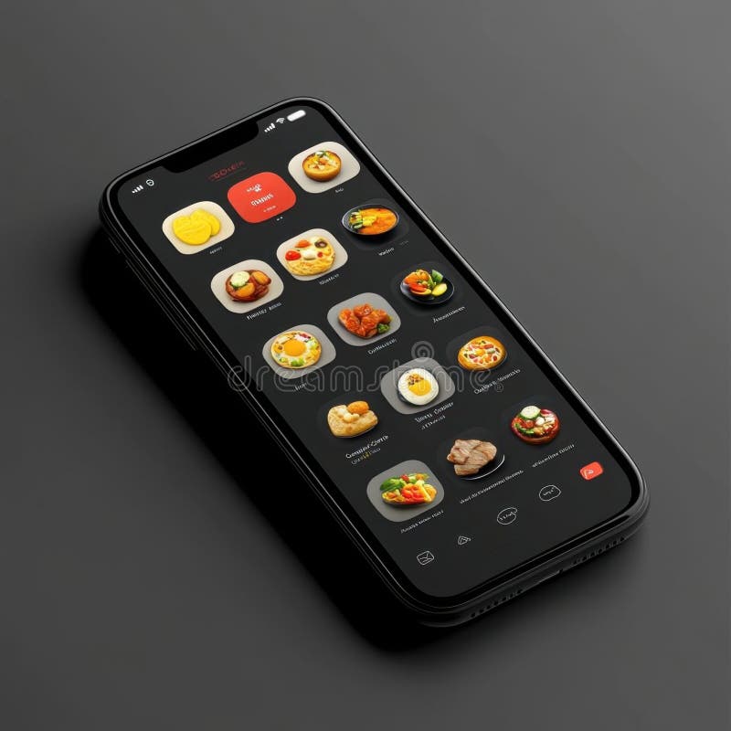Food Ordering App UI Design, Black Theme with Vibrant Food Images Stock ...