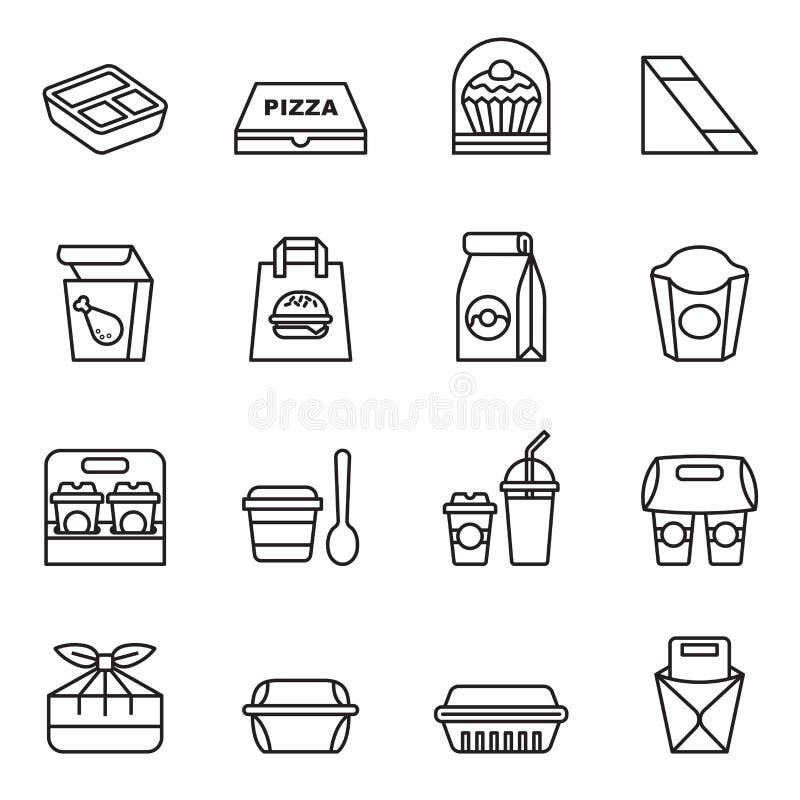 Fast Food Take Away Package Icons For Delivery Stock Vector
