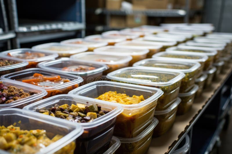 Food Packed in Plastic Containers, Ready for Distribution Stock Image ...
