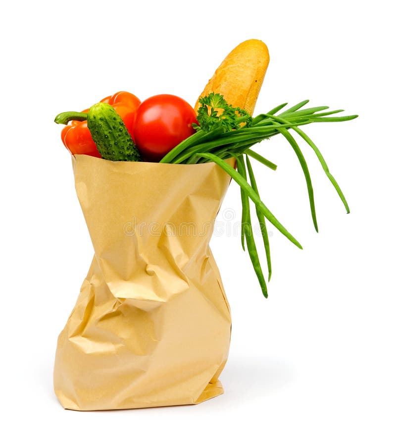 Food in paper bag stock photo. Image of bread, products - 24389188