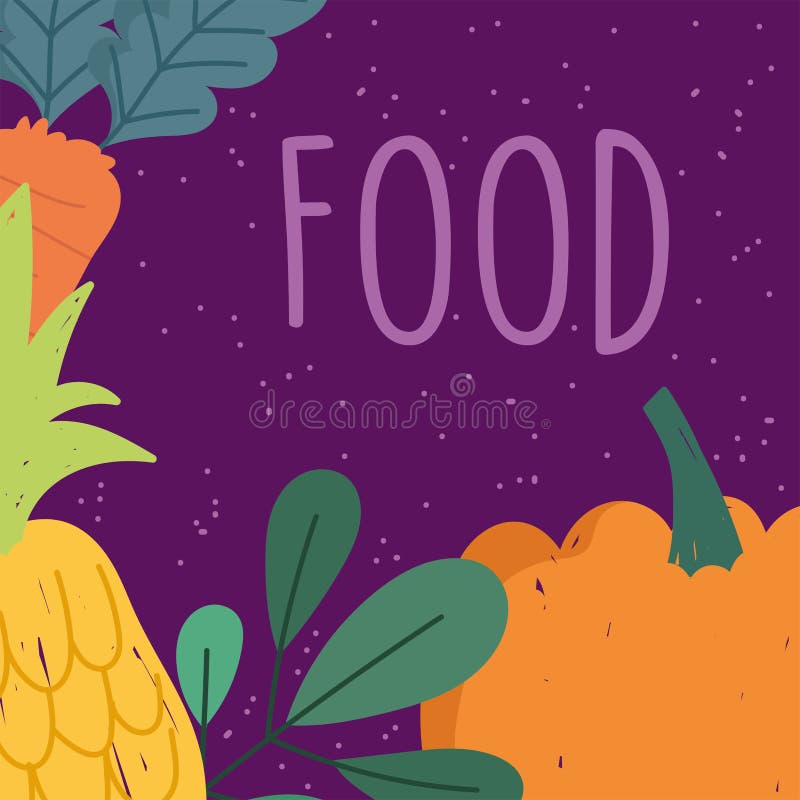 Food Pattern Poster Pumpkin Pineapple Carrot Layout Stock Vector ...