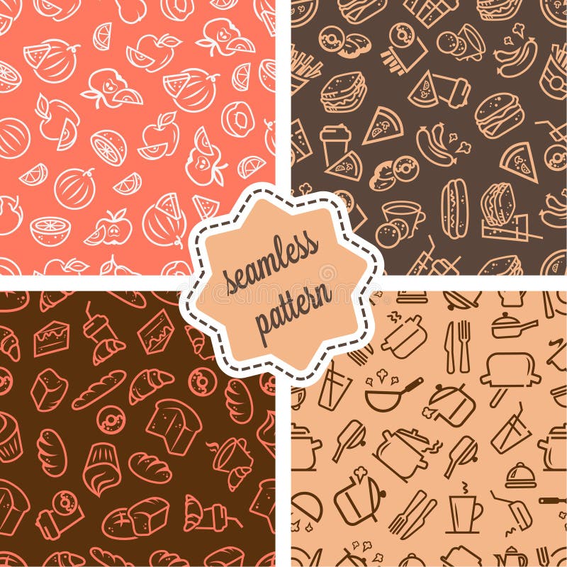 Food patterns set stock illustration. Illustration of biscuits - 61821241