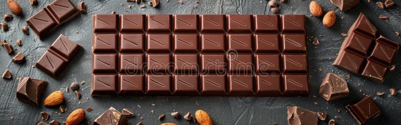 Empty Chocolate Frame on Dark Table - Milk Chocolate Blocks and Pieces ...