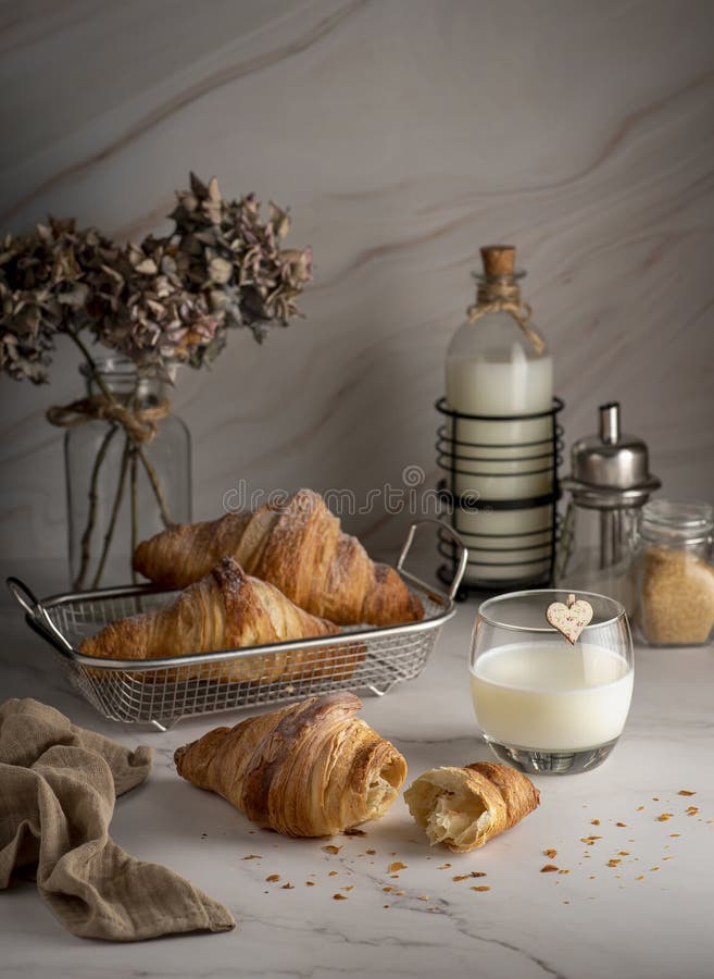 Food Photography of Croissant and Milk Stock Image - Image of eating ...