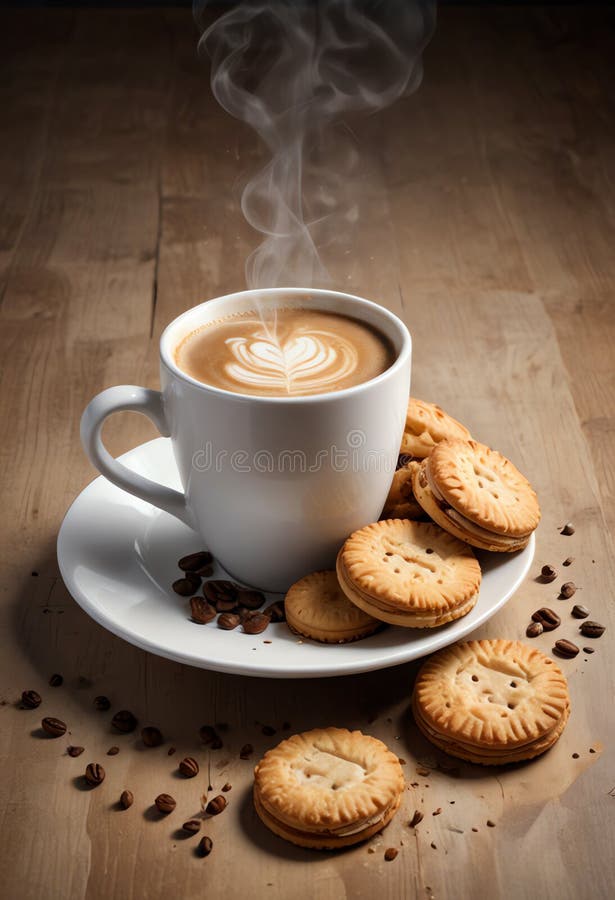 Food Photography, Cup of Coffee and Biscuits Stock Illustration ...