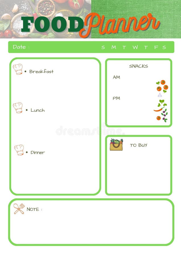 Food Planner Digital Planning Insert Sheet Printable Page Template ...