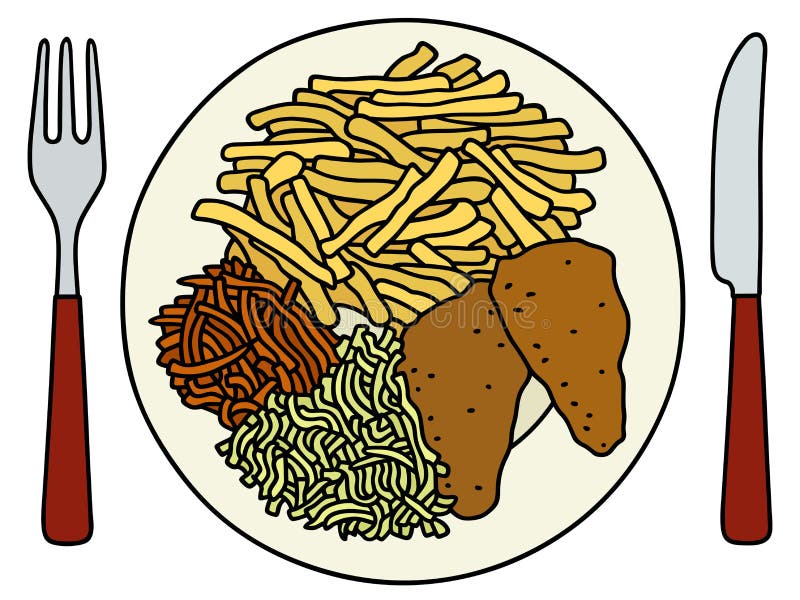 Food on the plate stock vector. Illustration of meat - 75497583