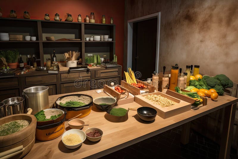 Food Preparation Area with Ingredients and Tools To Create Culinary ...