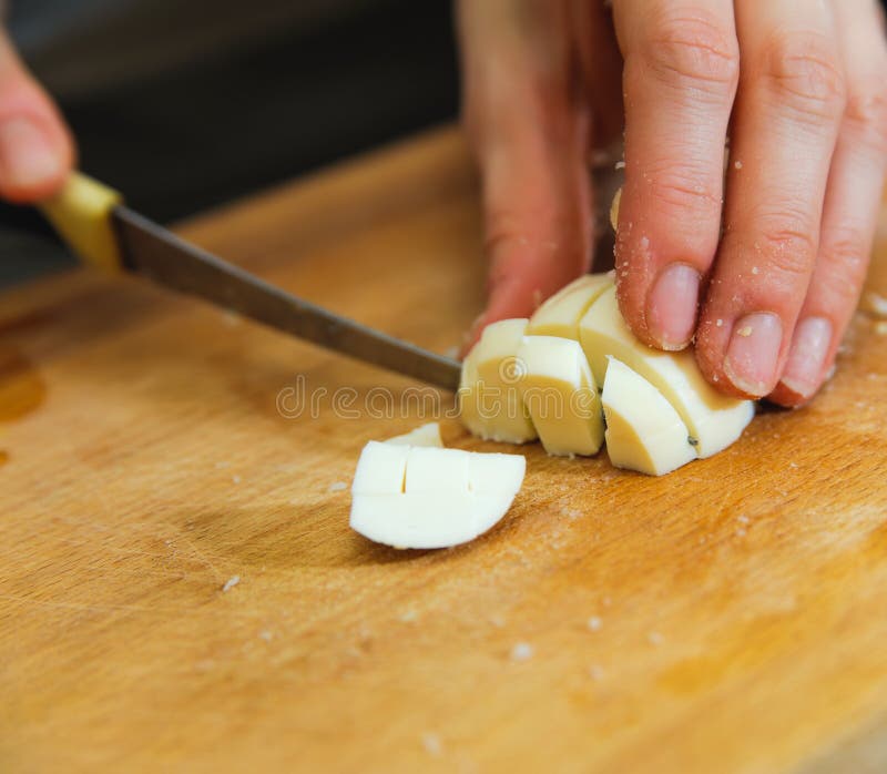 Food Preparation. Cutting Egg Stock Image - Image of process, kitchen ...