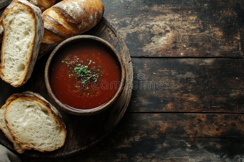 Food Presentation, Rustic Wooden Table with Borscht Soup, Fresh Bread ...