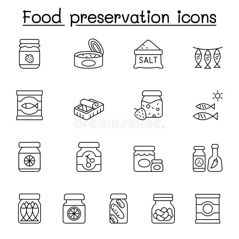 Food Preservation Icons Set in Thin Line Style Stock Vector ...