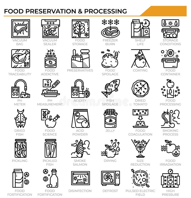 Food Preservation and Processing Icon Set Stock Vector - Illustration ...