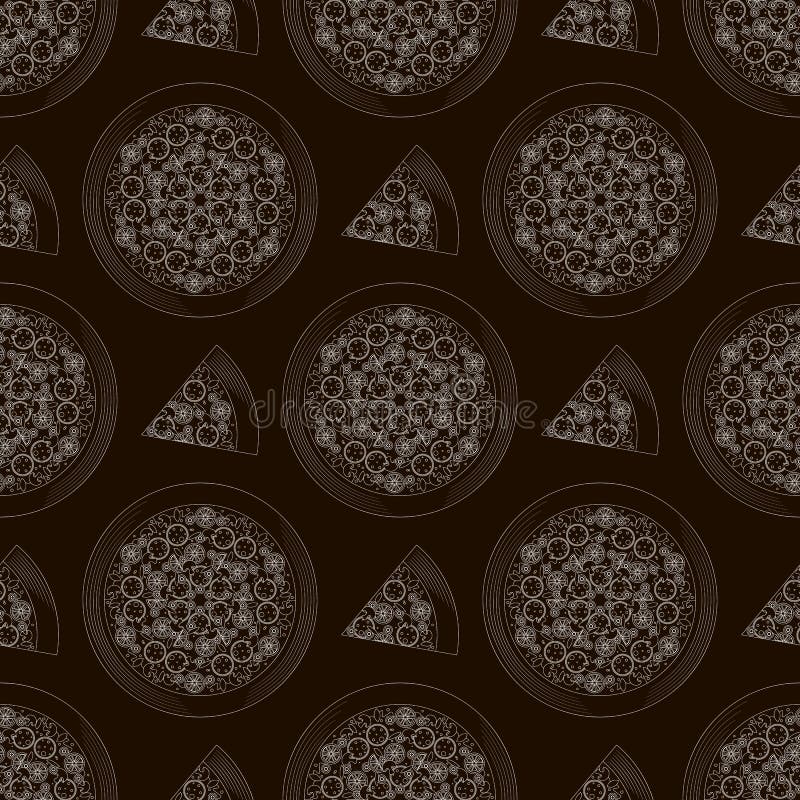Food Print. Abstract Vector Outline Pizza Seamless Pattern Stock ...