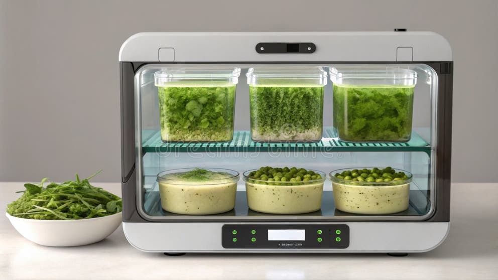 Food Printer Creating Dishes with Green Vegetables and Algae Stock ...