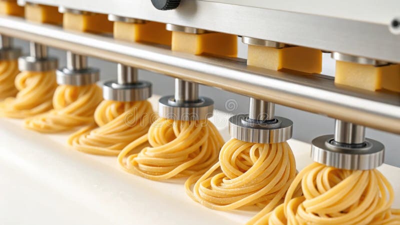 Food Printing Machine Processing Fresh Pasta on Production Line Stock ...