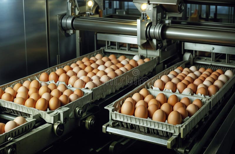 Food Processing Factory, an Egg-packing Apparatus Operates Stock ...