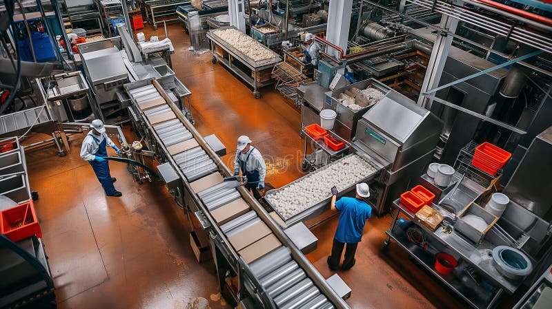 Food Processing Plant with Conveyor Belts, Machines, and Workers ...