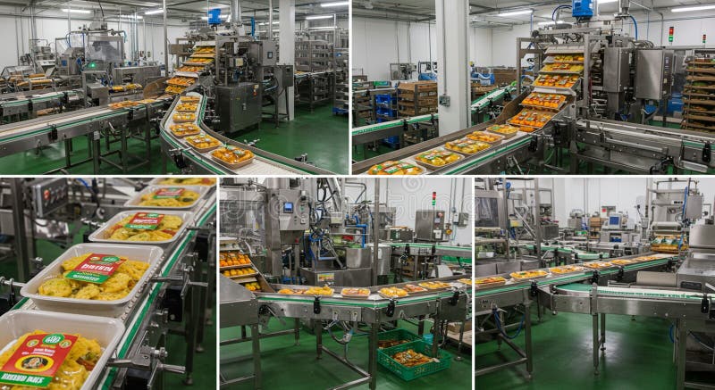 Food Processing Plant with a Conveyor System Transporting Packaged ...