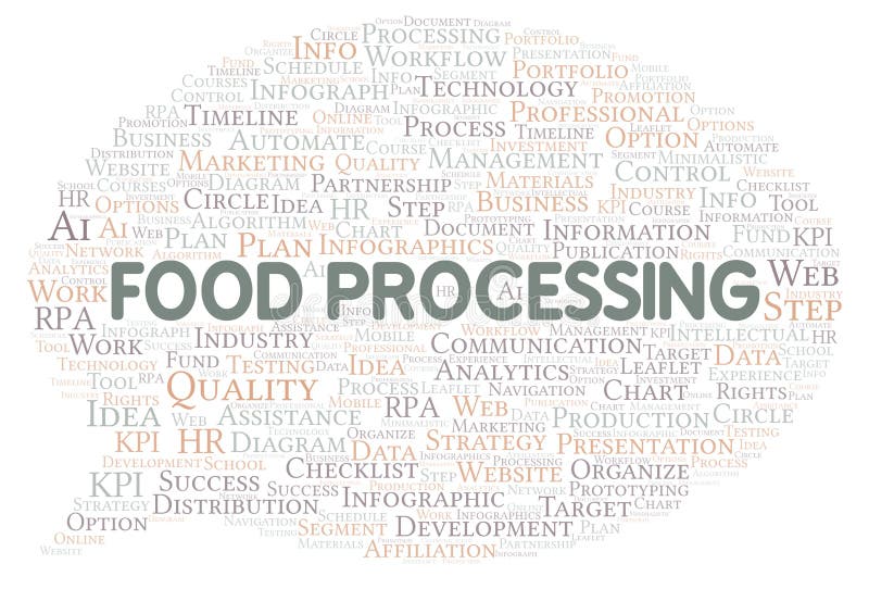 Food Processing Typography Word Cloud Create with the Text only. Stock ...