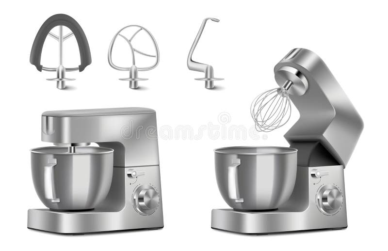 Food Processor with Different Nozzles Isolated on White Background ...