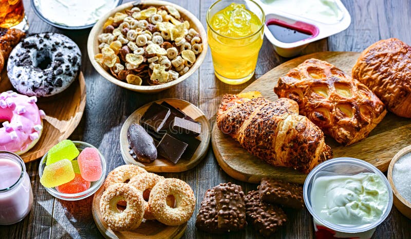 Food Products High in Added Sugar. Junk Food Stock Image - Image of glucose, insulin: 402053257