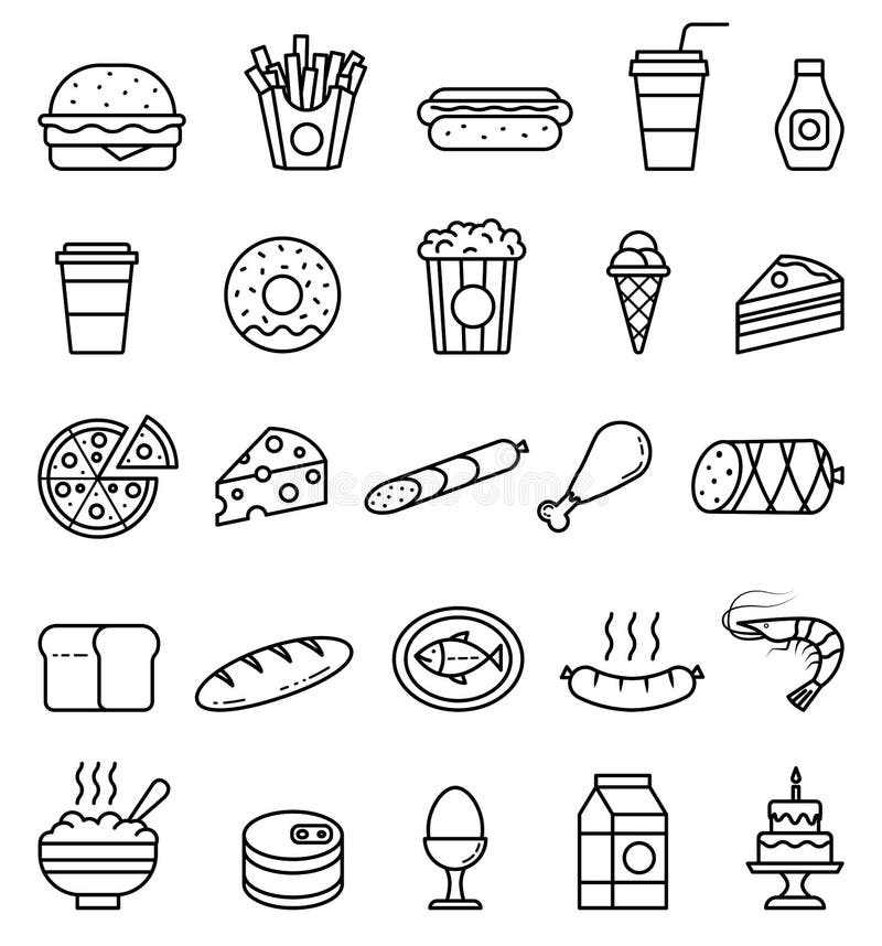 Vector Food Illustrations. Isolated Outline Icons Set Stock Vector ...