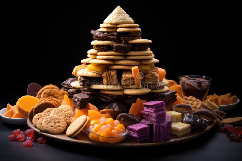 A Food Pyramid Made from Different Types of Cookies and Biscuits Stock ...