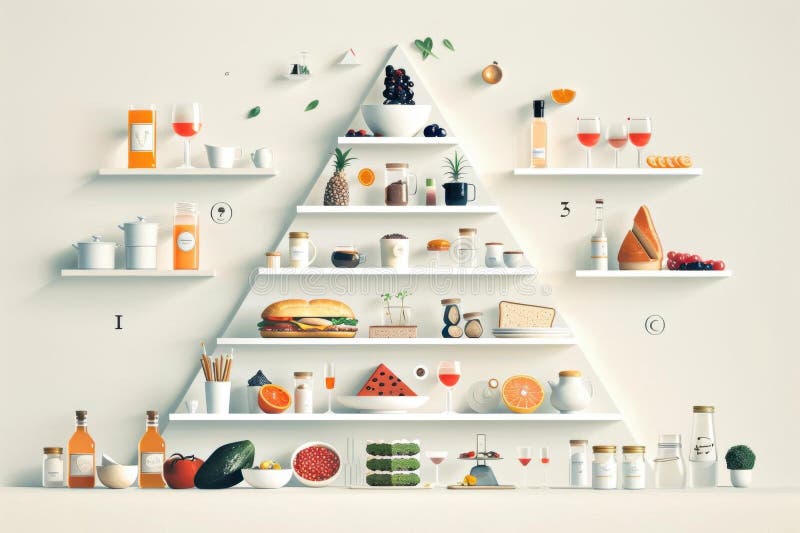 Food Pyramid on Shelves, a Visual Representation of Diet Stock ...