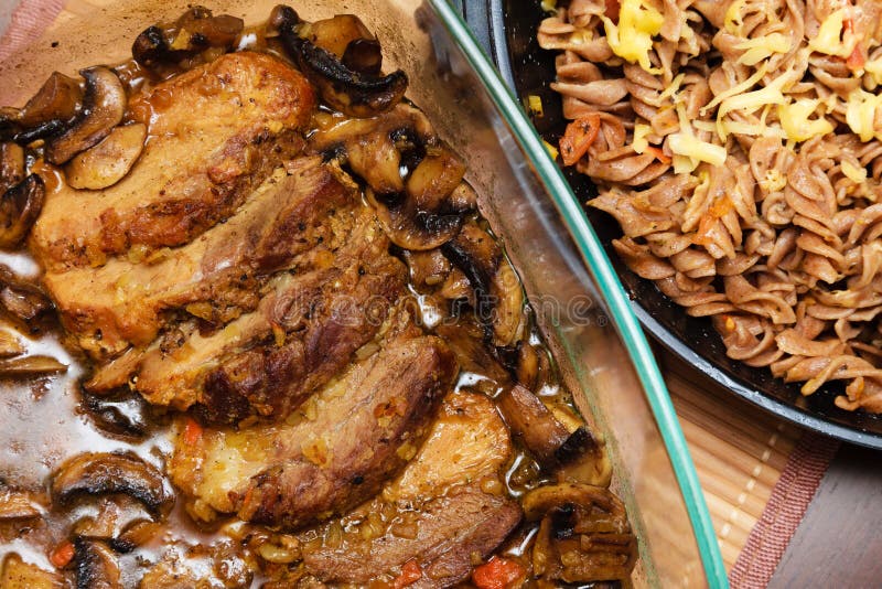 Food. Ready Dinner Meat on the Table. Meal Time. Stock Photo - Image of ...