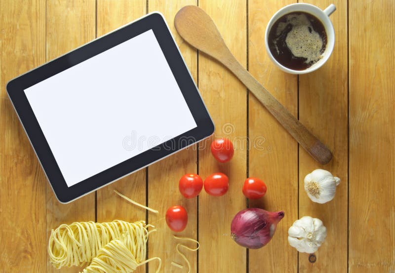 Food Recipe Preparation on Tablet Stock Photo - Image of ingredients ...