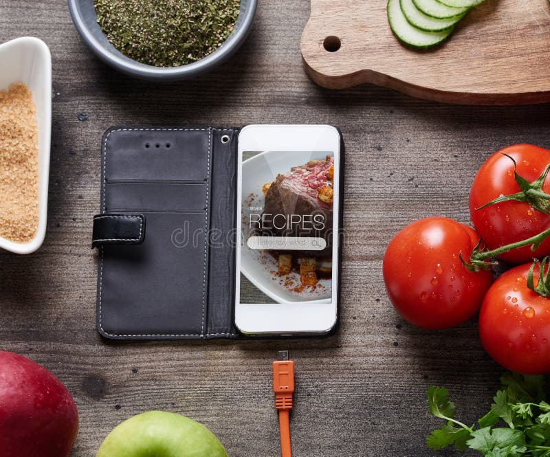 Food Recipes on Smart Phone Stock Image - Image of cucumber, cooking ...