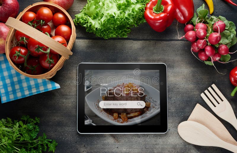 Food Recipes on Tablet Computer Stock Photo - Image of computer, tomato ...