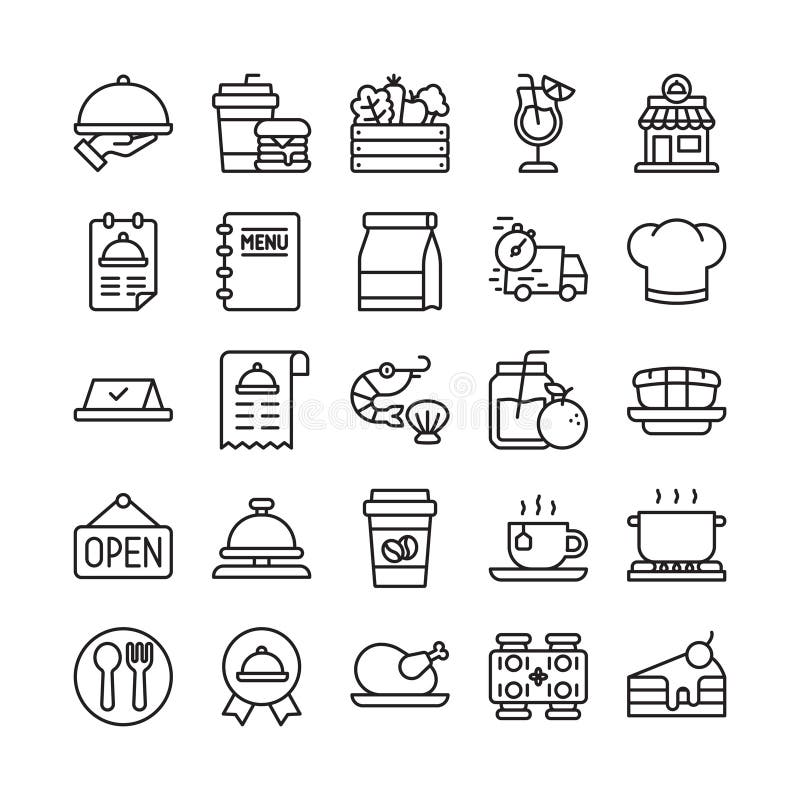 Food and Restaurant Icon Set in Line Outline Style Design Stock Vector ...