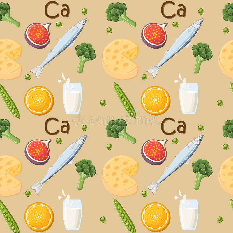 Food Rich in Calcium Seamless Pattern. Stock Vector - Illustration of ...