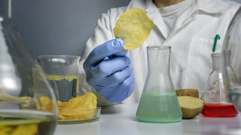 Food Safety Expert Checking Potato Chips in the Laboratory Stock Photo ...