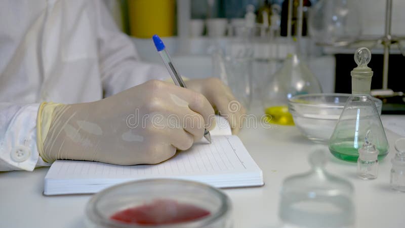 Food Safety Laboratory, Scientist Concept. Inspector Writing Test Note ...